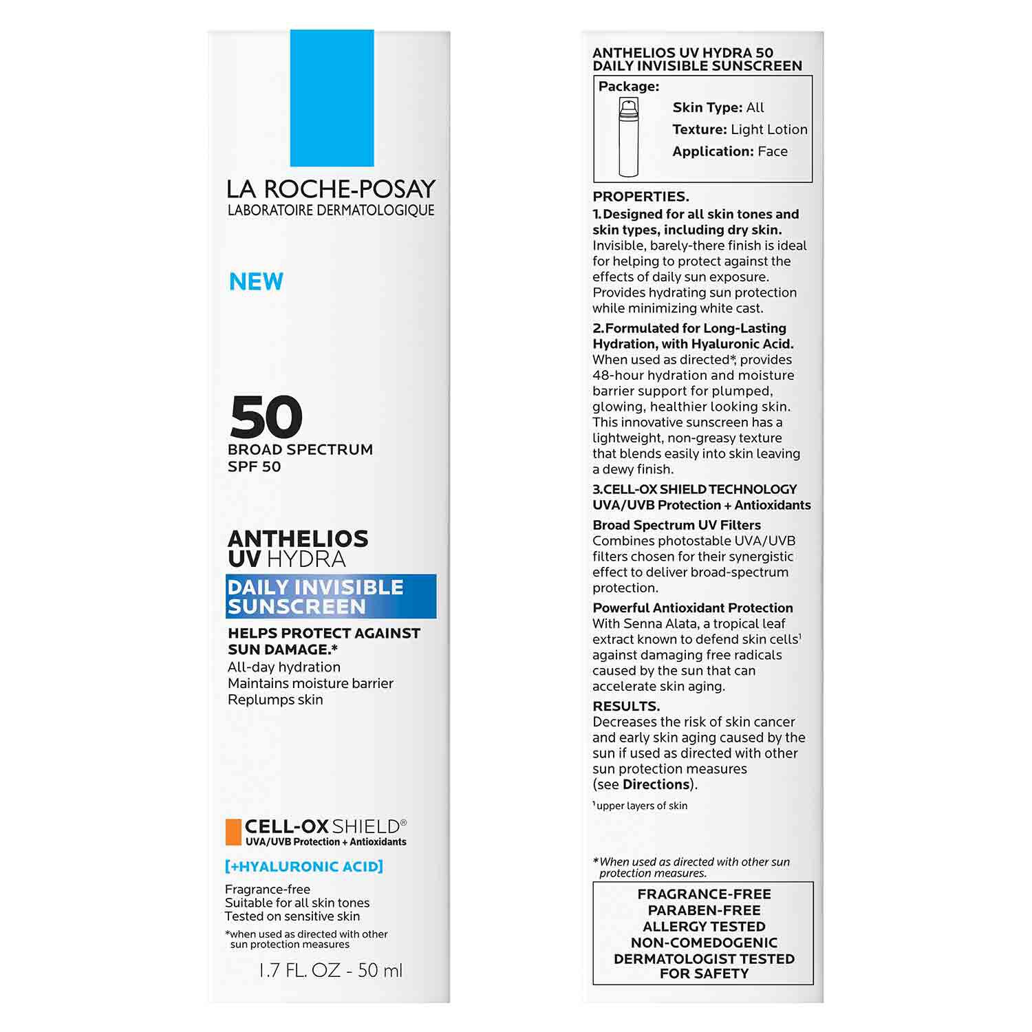 Anthelios UV Hydra Hydrating Face Sunscreen SPF 50 With Hyaluronic Acid ...